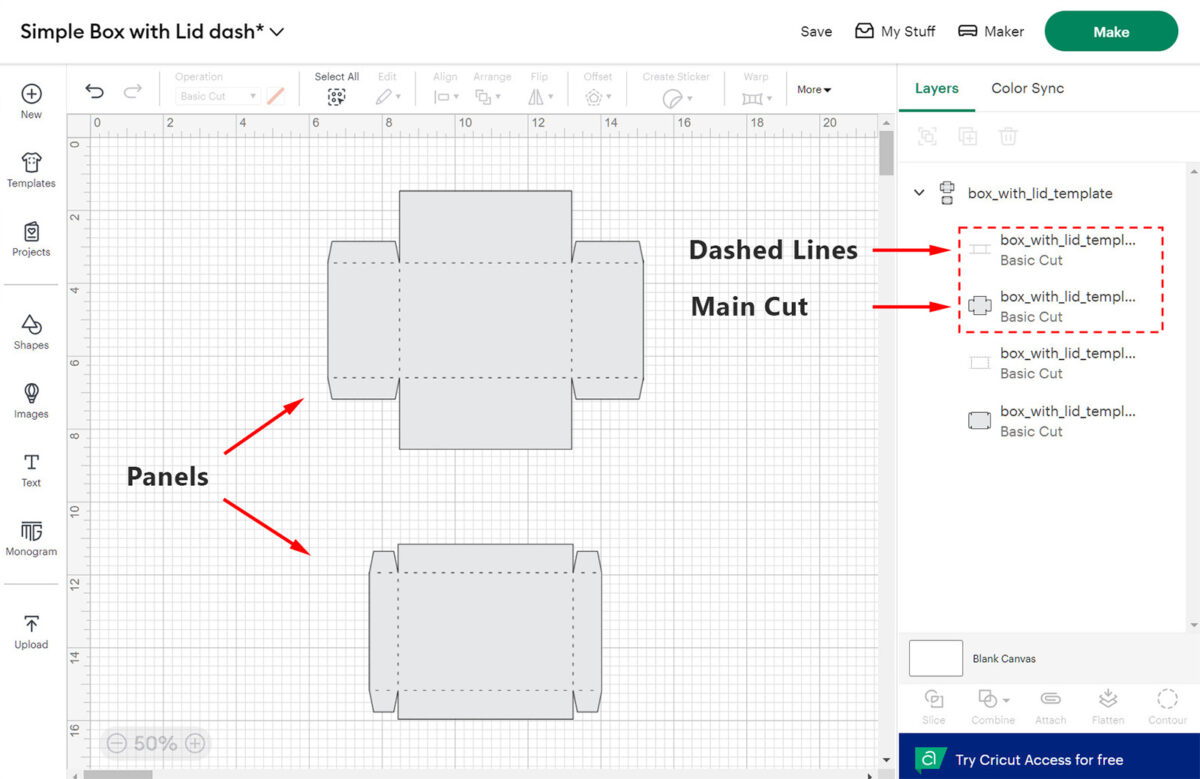 How to Cut Box Templates with Dashed Fold Lines on Cricut ...